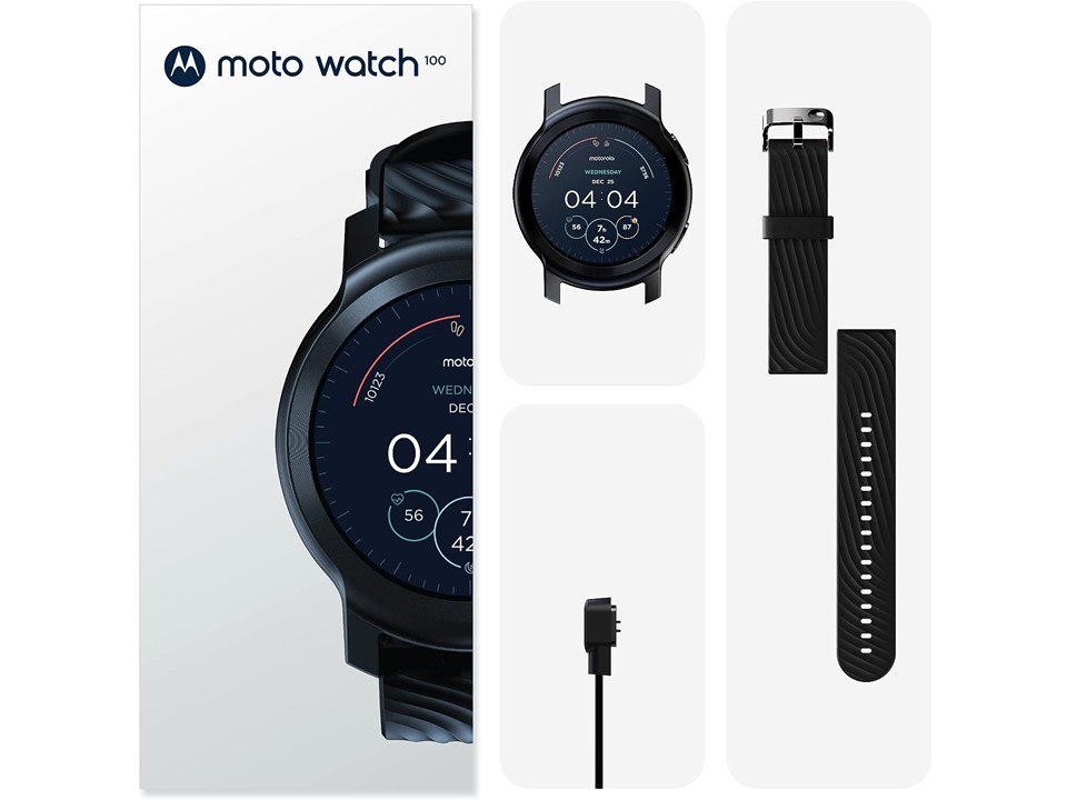 Reloj inteligente 42 mm aluminio negro moto watch 100 Motorola - Tech Zone El Salvador